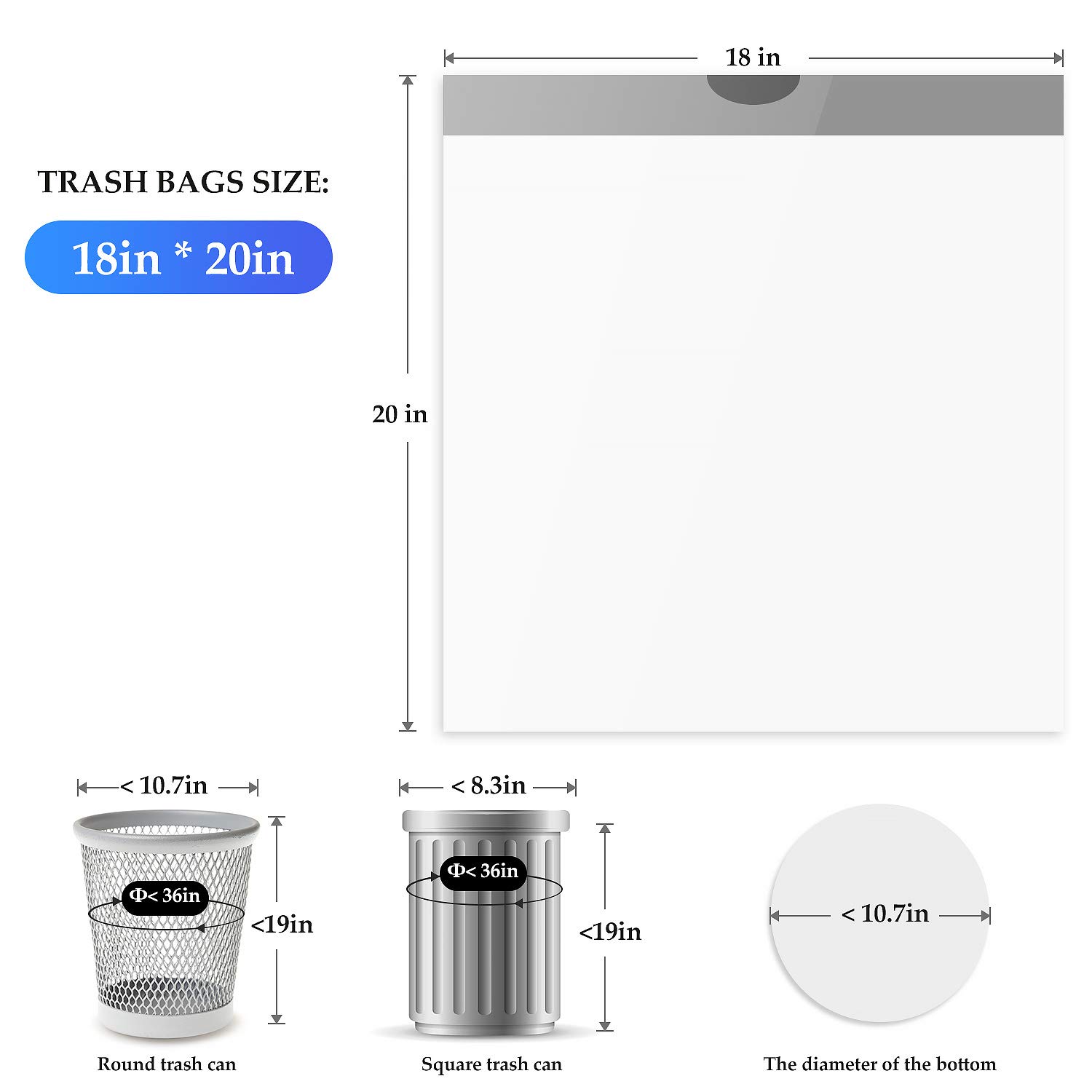 YIHATA 6 Gallon Trash Bags, 60 Count Small Drawstring Trash Bags for Bedroom, Bathroom, Kitchen, Office (15 Liter, White)