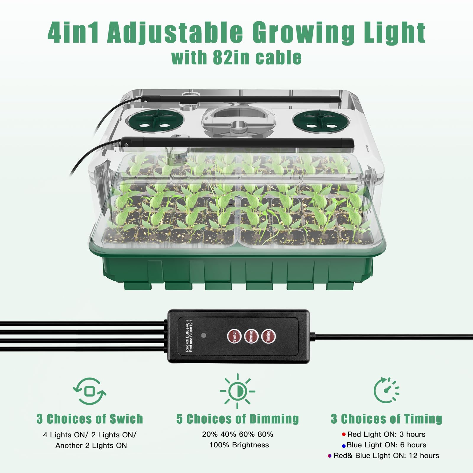 ZMHOO 2PCs Seed Starter Trays with Humidity Domes 96 Cells Seedling Starter Kit with Adjustable Grow Light Plant Starter Kit&Base with 2 Garden Tools&20 Plant Labels Mini Greenhouse Germination