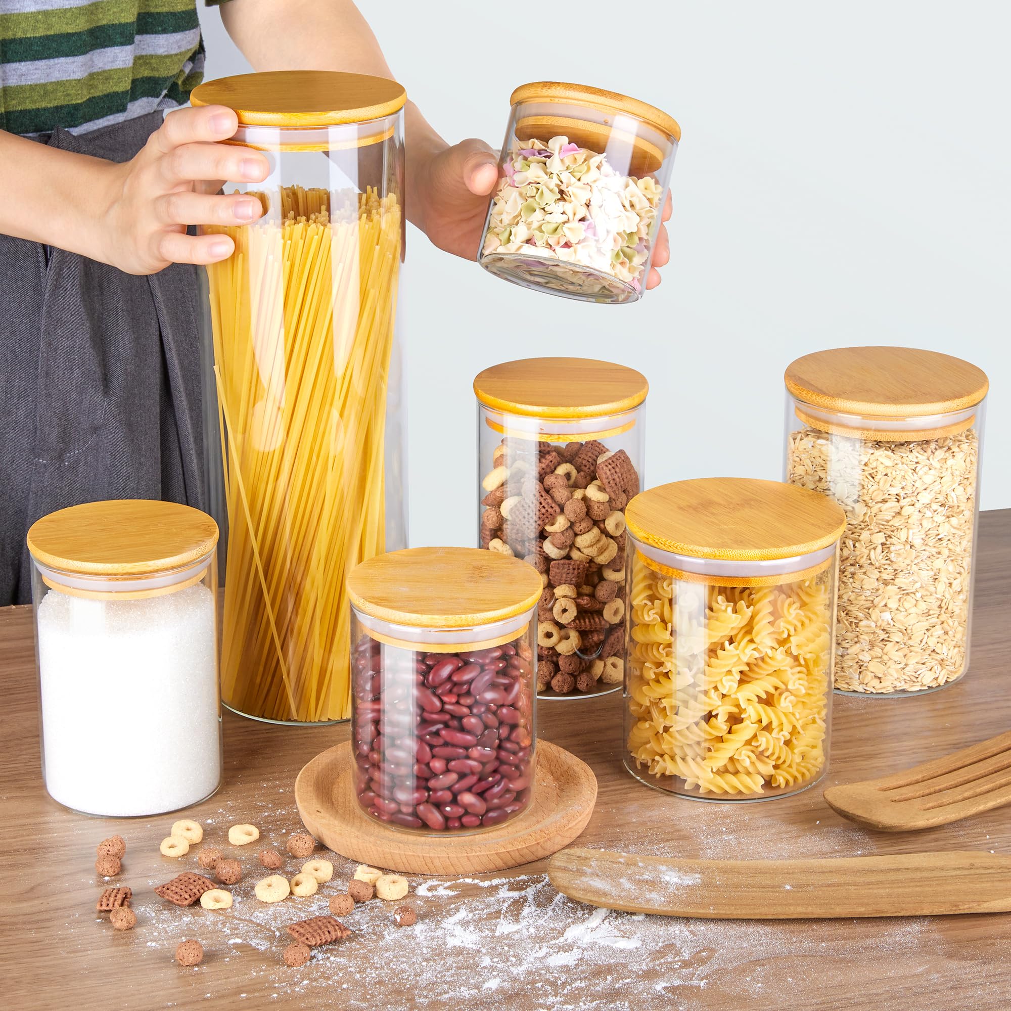 Vtopmart 8 Pack Glass Food Storage Containeres and 7 Pack Glass Jars with Bamboo Lids