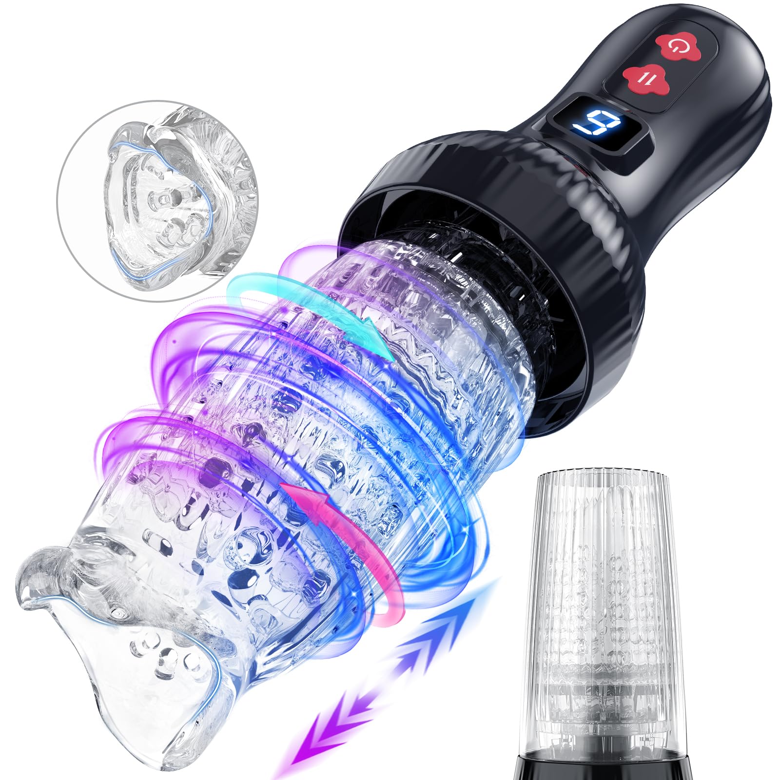 Uoffile Male Masturbator Sex Toys, Automatic Male Masturbators Sex Toy with 9 Thrusting & Rotating Modes, Mens Sex Machine Electric Pocket Pussy with Cover, LCD Display Male Stroker Adult Sex Toys
