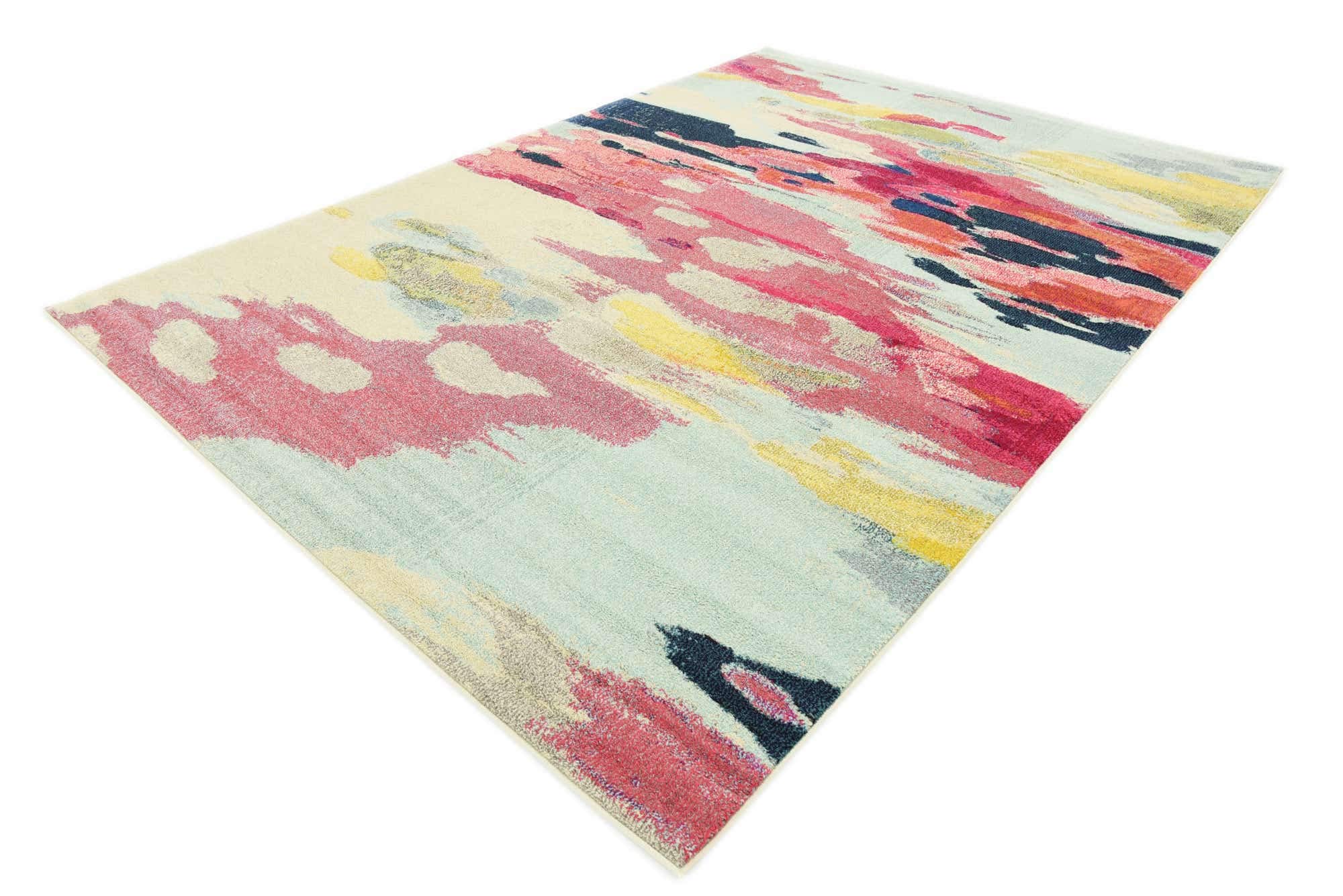 Unique Loom Estrella Collection Light Colors, Abstract, Modern, Vibrant Area Rug, 7 ft x 10 ft, Pink/Ivory