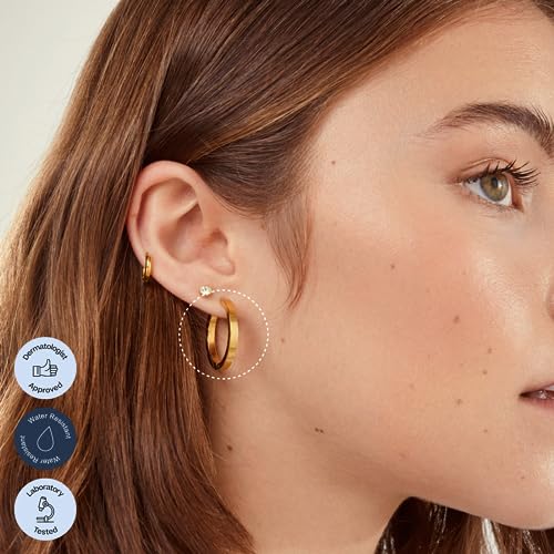 Tini Lux | Hypoallergenic Earrings | Square City Hoop | Silver | Titanium Silver Hoop Earrings | Silver Hoops for Women, Sensitive Ears, Trendy Womens Earring Set