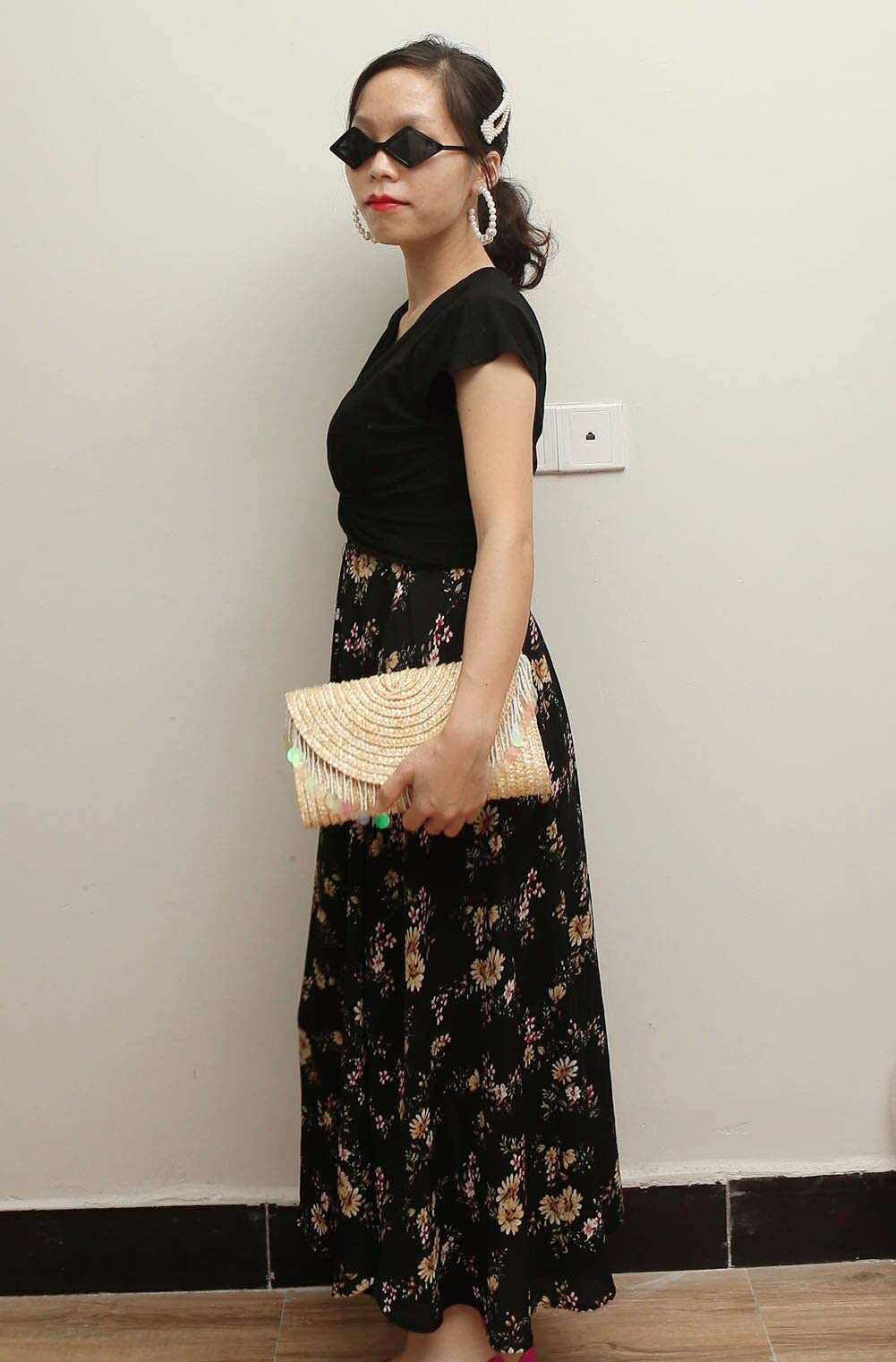 Women's Straw Clutch Purse Summer Beach Bags Envelope Wallet Woven Handbags