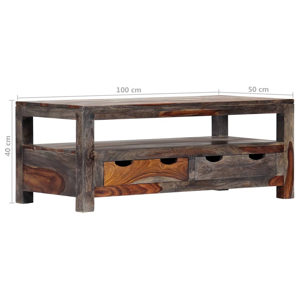 vidaXL Coffee Table Gray 39.4"x19.7"x15.7" Solid Sheesham Wood