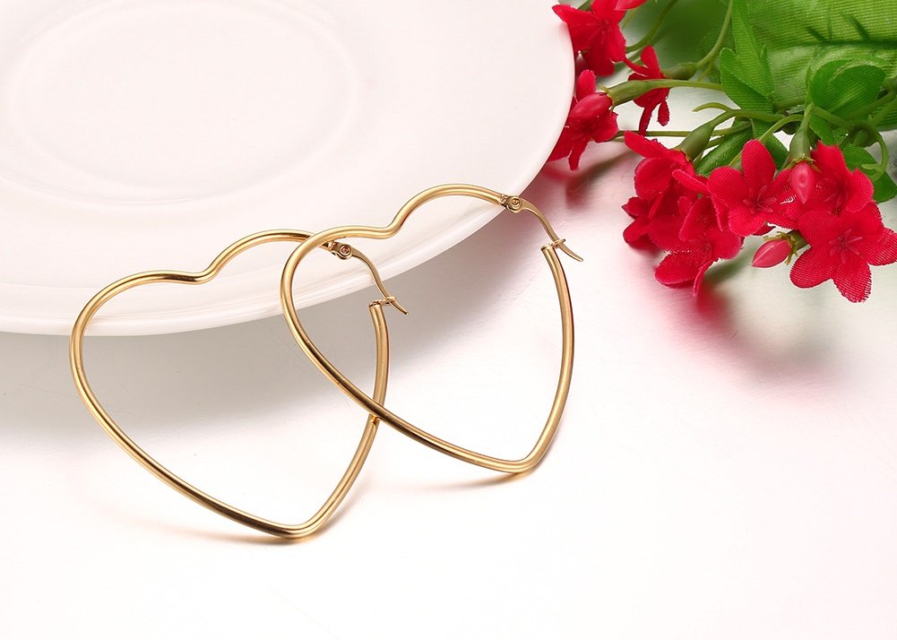 Women's Stainless Steel Gold Plated Heart Shape Hinged Large Hoop Earring,Anti-allergy