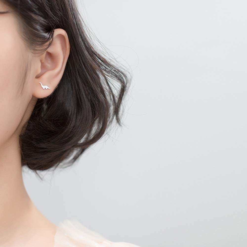 Tiny Dinosaur Stud Earrings S925 Sterling Silver Minimalist Mini Animal Statement Earring Studs Cartilage Tragus Piercing Jewelry Gifts for Women Sensitive Ears (Silver)