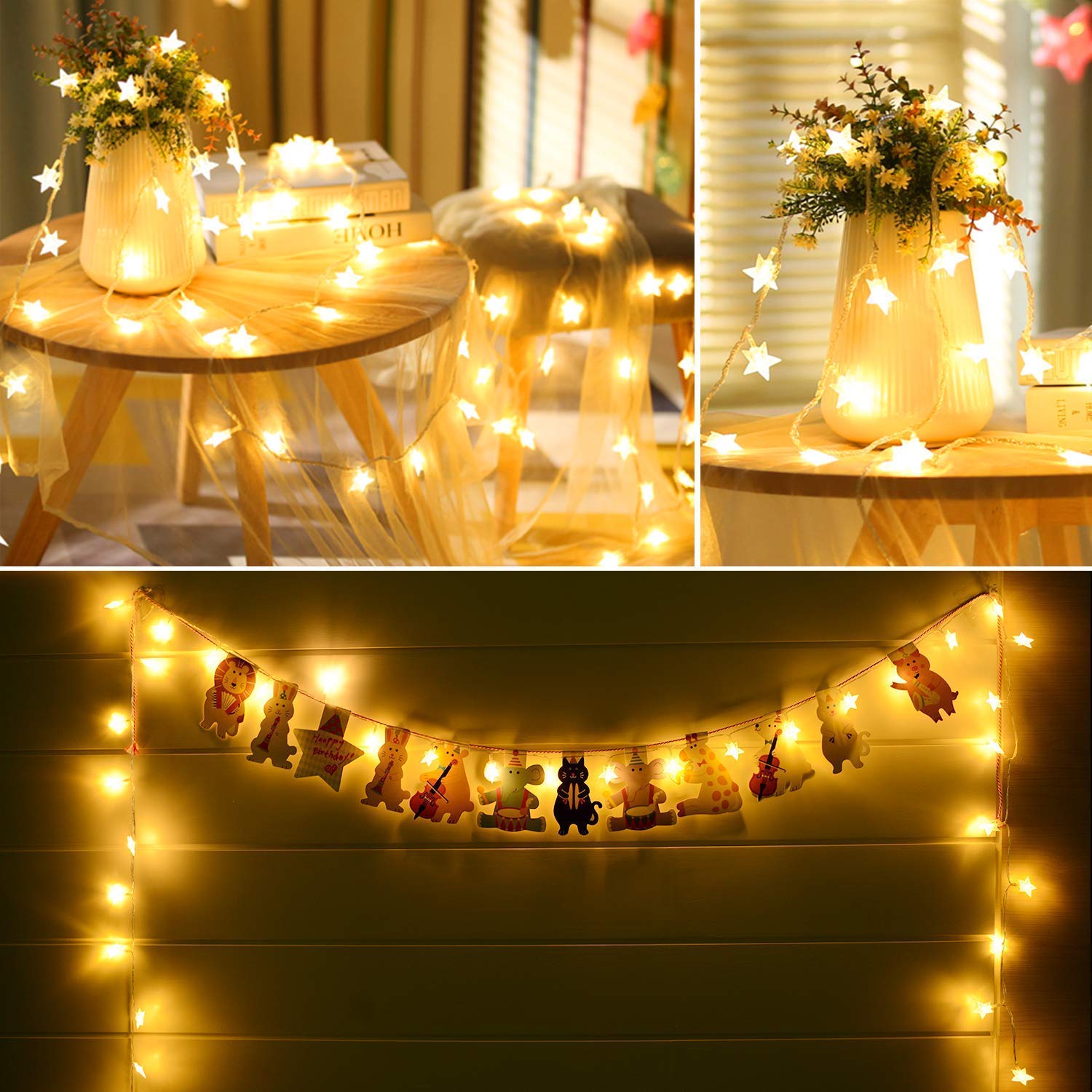 YoTelim Star String Lights Battery Operated Warm White ,Water Proof 2 Pack 19.7FT 40 LED Fairy String Light 8 Modes with Remote Control, for Home, Party, Christmas, Wedding, Garden Decoration