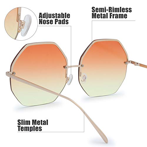 The Fresh Fashion Designer Huge Hexagon Metal frame Ocean Colored Lens Sunglasses Gift Box (Gold, Orange/Yellow)