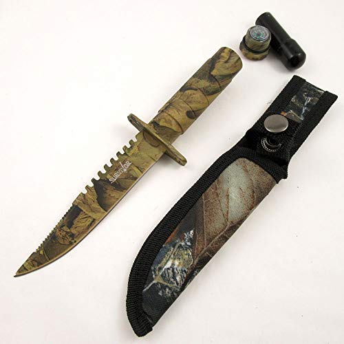 Survivor HK-690CA Fixed Blade Survival Knife, Camo Double Reverse Serrated Blade, Camo Metal Handle, 8-1/2-Inch Overall