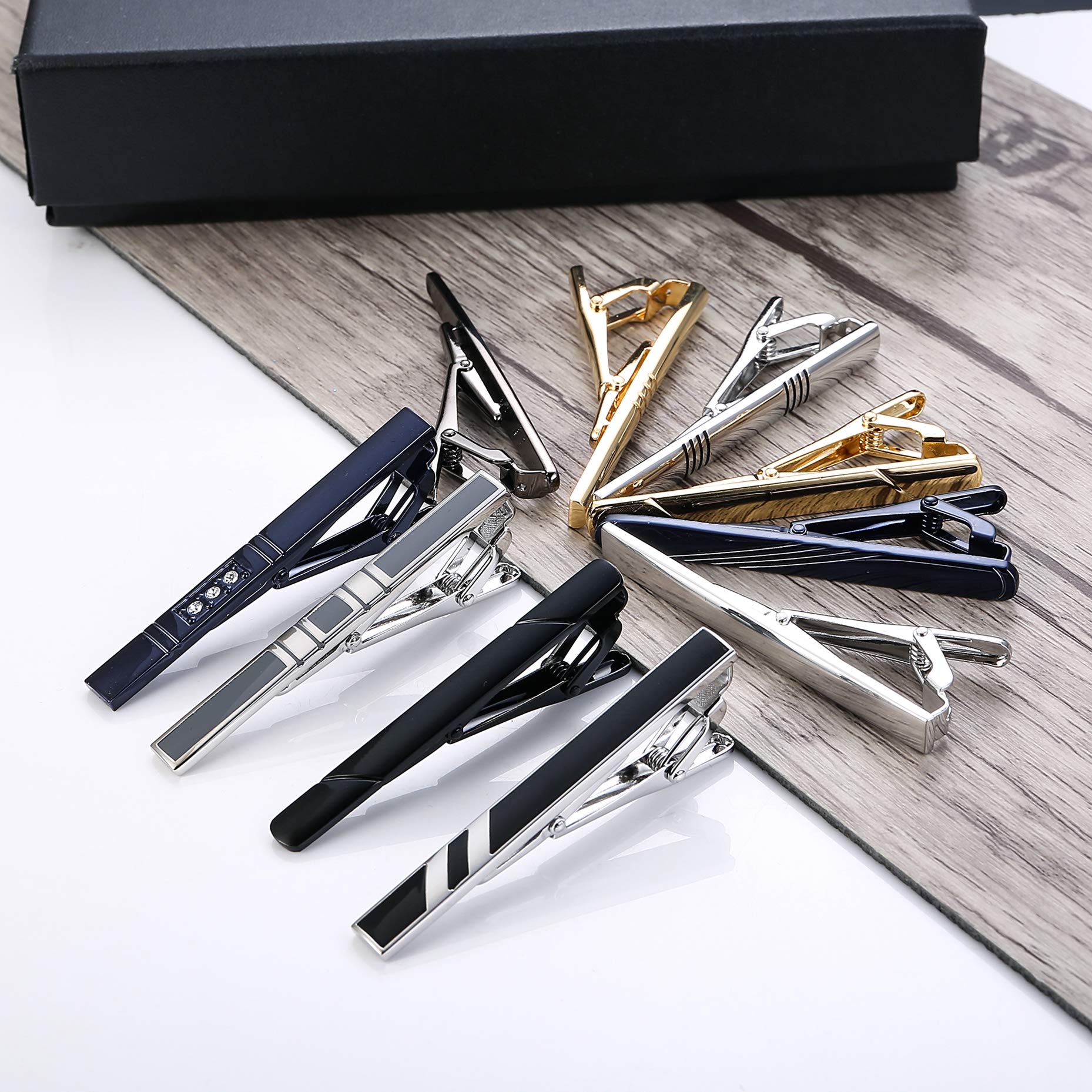 YADOCA Tie Clips Set for Men Regular Classic Tie Bar Clips Pinch Wedding Business Tie Clips with Gift Box