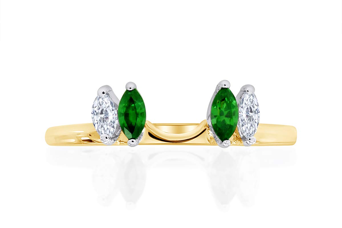 THE JEWEL ZONE White Natural Diamond & Emerald Enhancer Guard Wrap Wedding Ring in 14k Two Tone Yellow Gold Over Sterling Silver (1/6 Cttw)