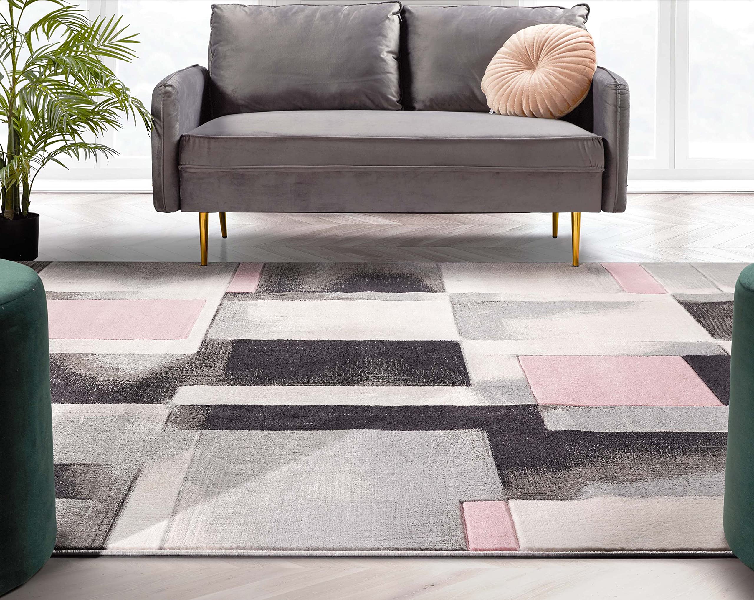 Well Woven Lane Blush Pink Modern Geometric Boxes & Squares Pattern Area Rug 5x7 (5'3" x 7'3")