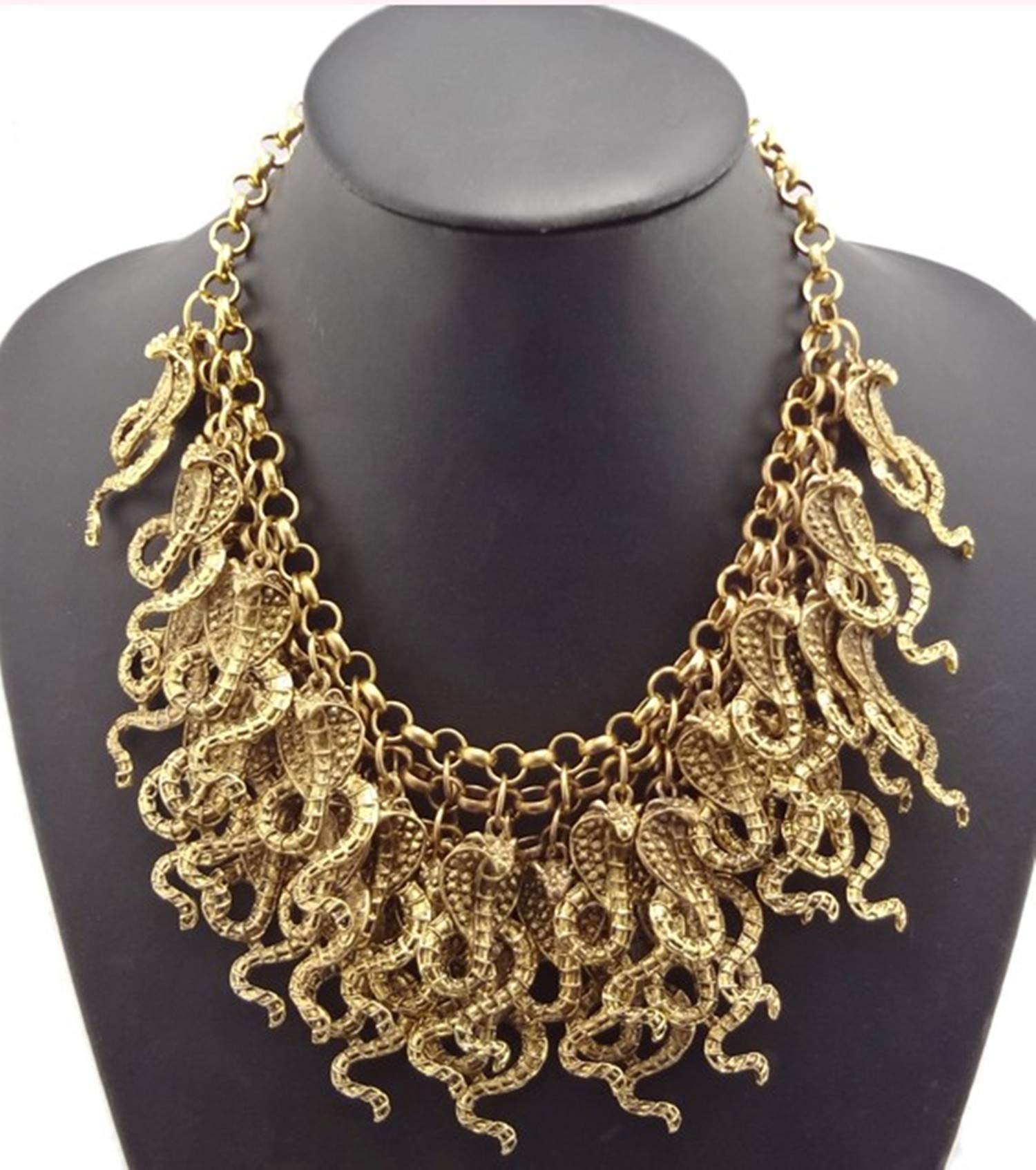 wiipujewelry Chunky New Ladies Metal Multi Layered Cluster Cobra Snake Choker Necklace(WIIPU-G63)