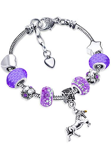 Zhanmai Unicorn Sparkly Crystal Charm Bracelet Bangle with Gift Box Set for Hers Lady