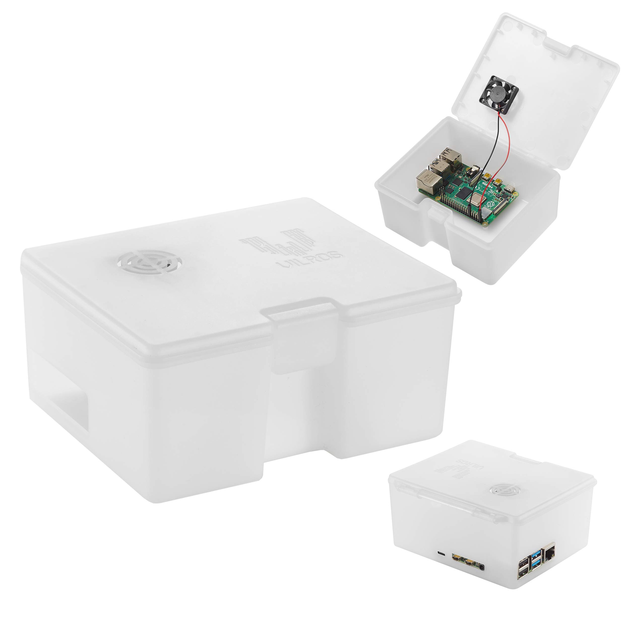 Vilros Raspberry Pi 4 Compatible Use and Store Case with Preinstalled Fan (White Opaque)