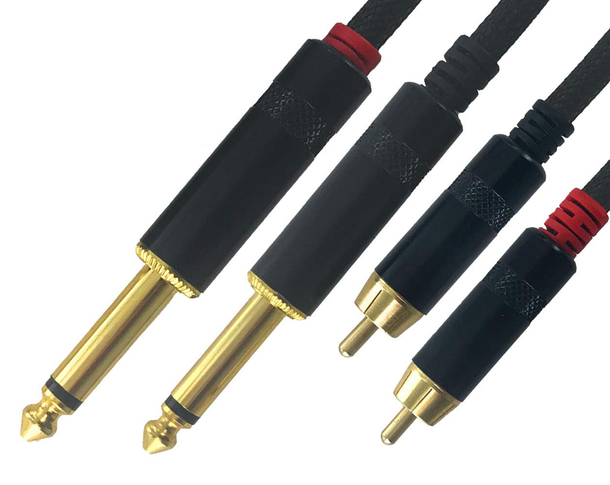 VOYZ Dual 1/4" TS Mono to 2 RCA Audio Cable - 6ft | PVC Shelled, Nylon Braided | Gold Plated Plugs | Ideal for Mixers, Amplifiers, Microphones, Speakers, Camera