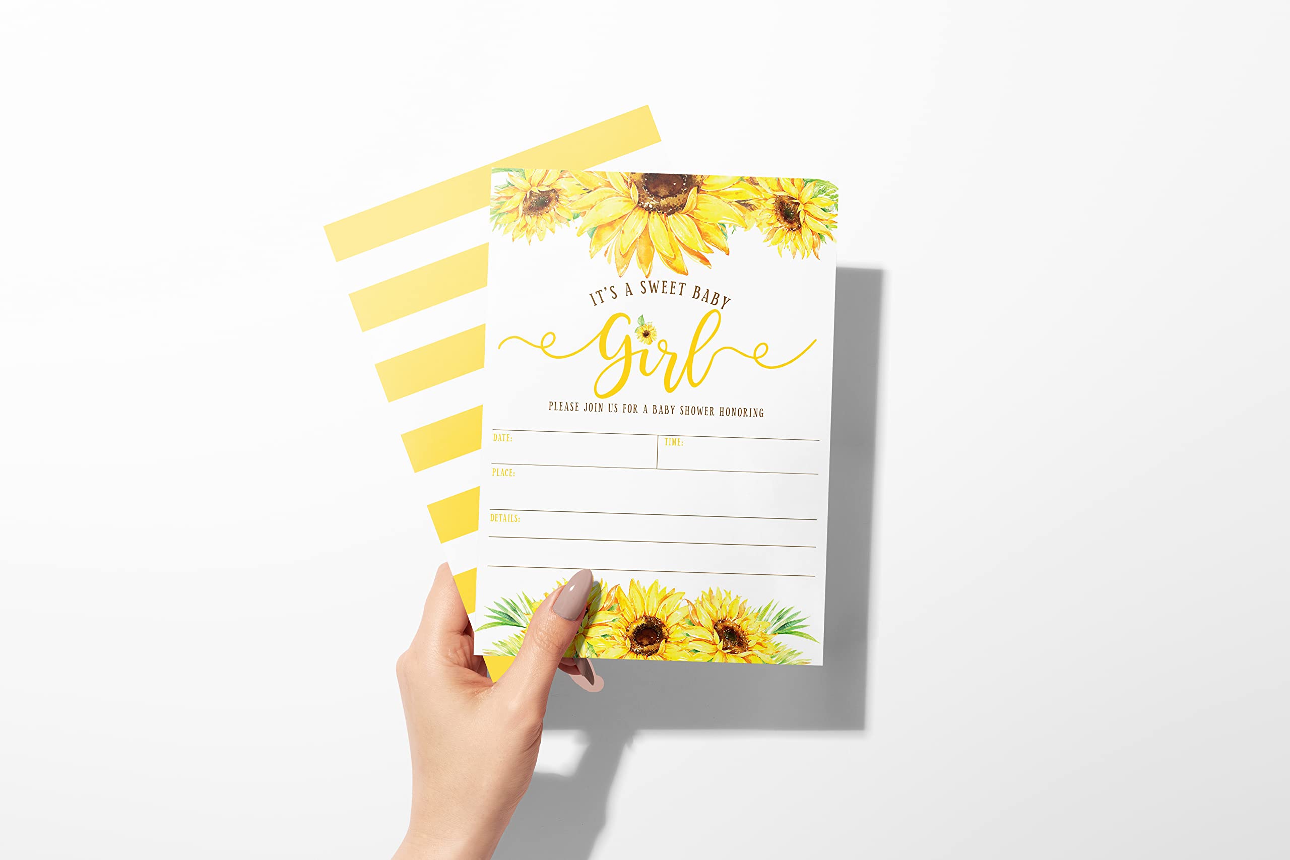 Your Main Event Prints Sunflower Girl Baby Shower Invitations, Yellow Floral Baby Shower Invites with 20 Invitations, with diaper raffles.