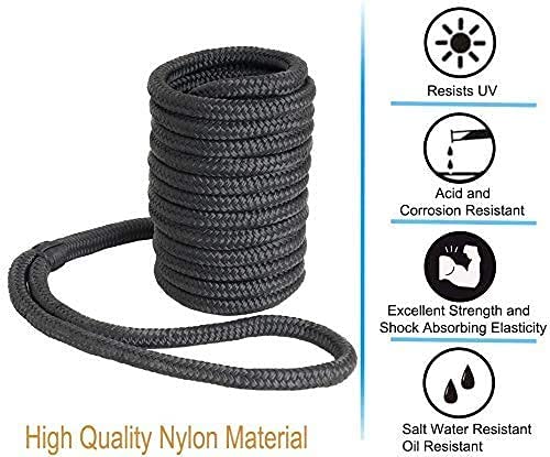 Young Marine Double Braided Nylon Dock Lines Rope,3/8 Inch x 15FT Dock Line with 12 Inch Eyelet for Mooring Boats, Black,4 Pack