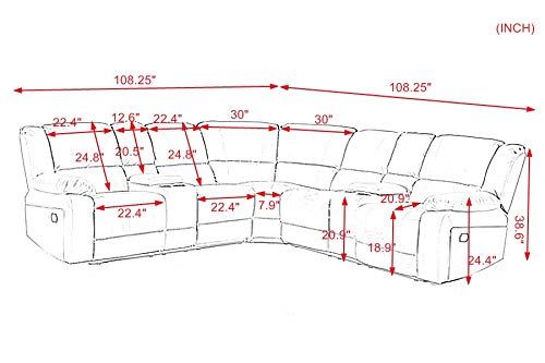 Symmertrical Sectional Reclining Sofa with Console Storage Box, Manual Motion Corner Sectional Sofa Couch with 2 Cup Holder Theater Seat for Living Room