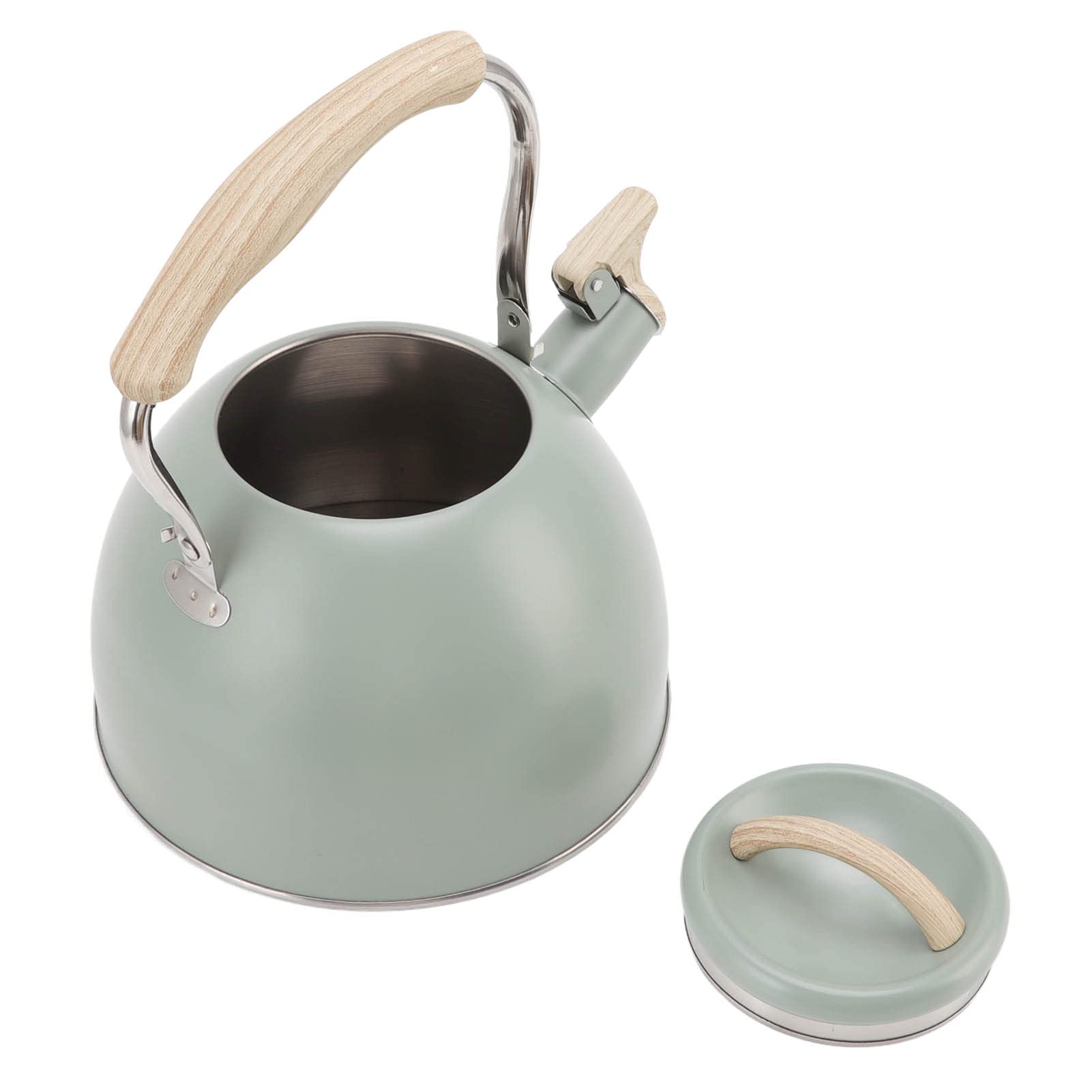 VTOSEN Whistling Tea Kettle,Light Green Tea Pots for Stove Top with Wood Pattern Handle, Universal Base for Induction, Gas and Electric (3L)