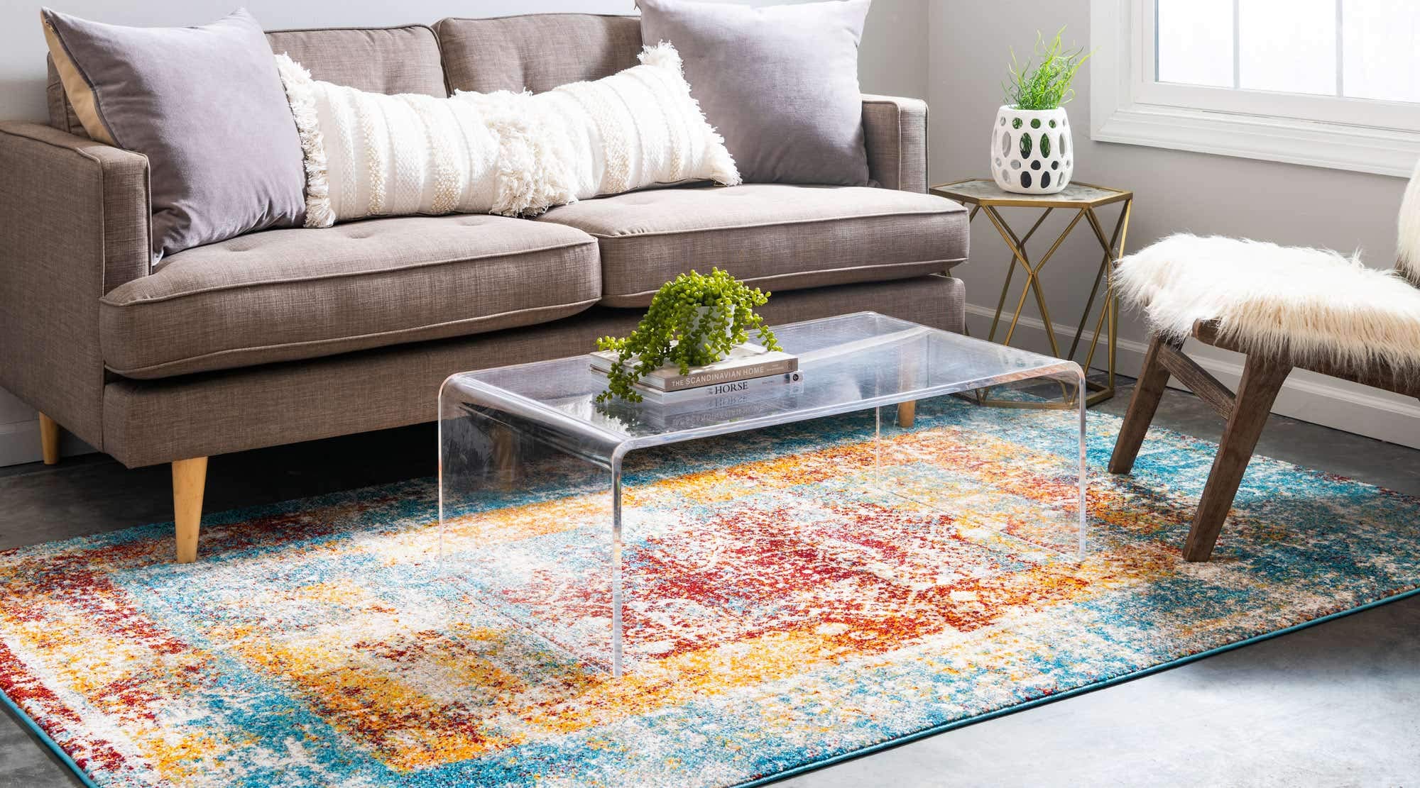 Unique Loom Rosso Collection Traditional, Medallion, Distressed, Bohemian, Vintage, Southwestern Area Rug, 5 ft x 8 ft, Multi/Blue