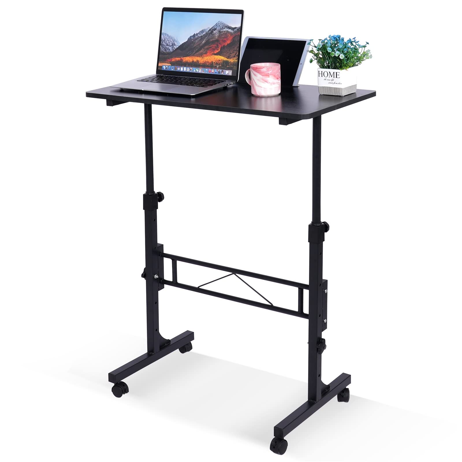 Standing Desk Adjustable Height, Mobile Stand Up Desk with Wheels Small Computer Desk Rolling Desk, Portable Laptop Desk Standing Table Sit Stand Home Office Desks 16"x31.5" Height 27"-43.5"