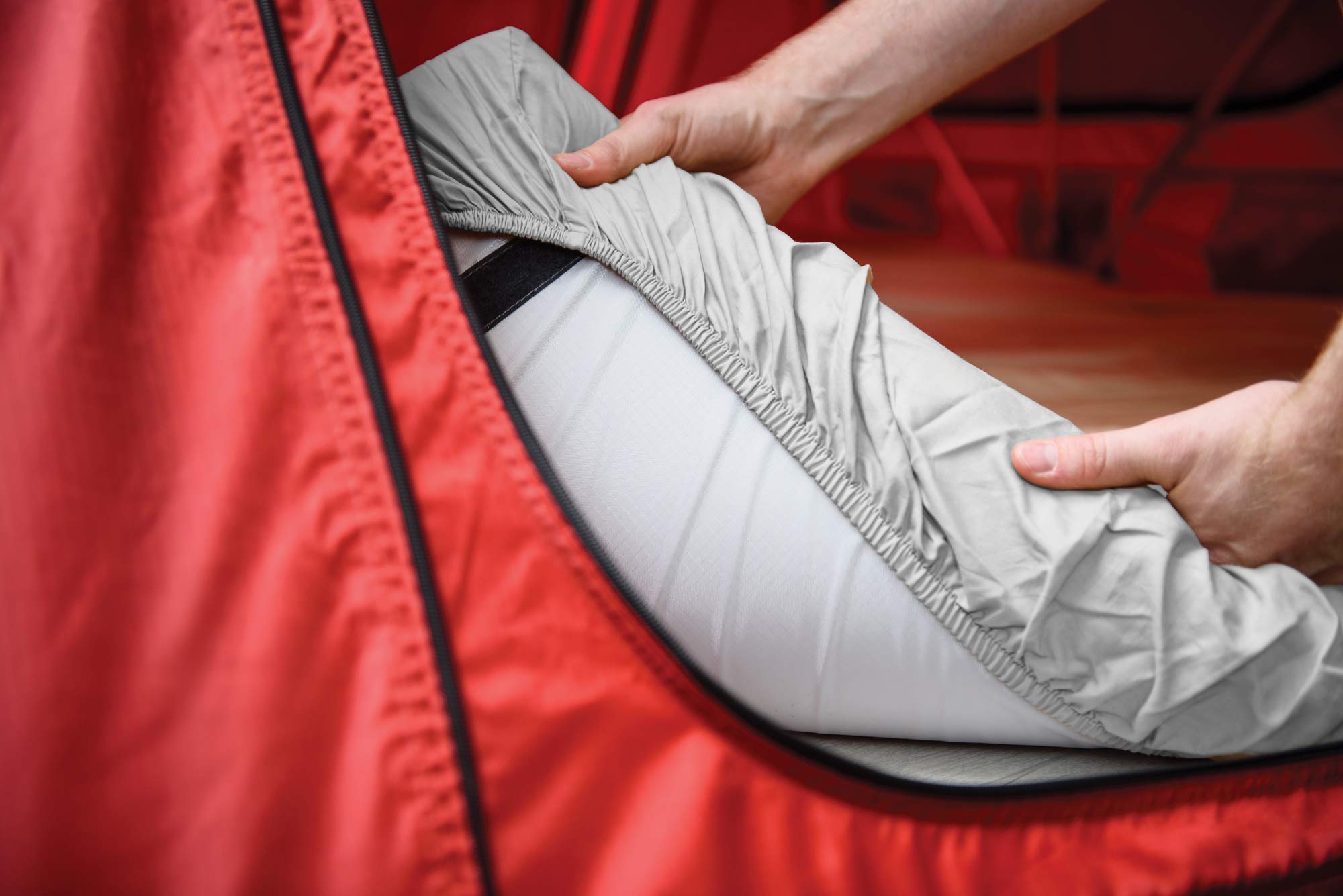 Yakima SkyRise BedSheets Cotton 300 Thread Count No Tuck Full Sheet Set For Medium SkyRise Tent Mattress with Drawstring Bag, Gray
