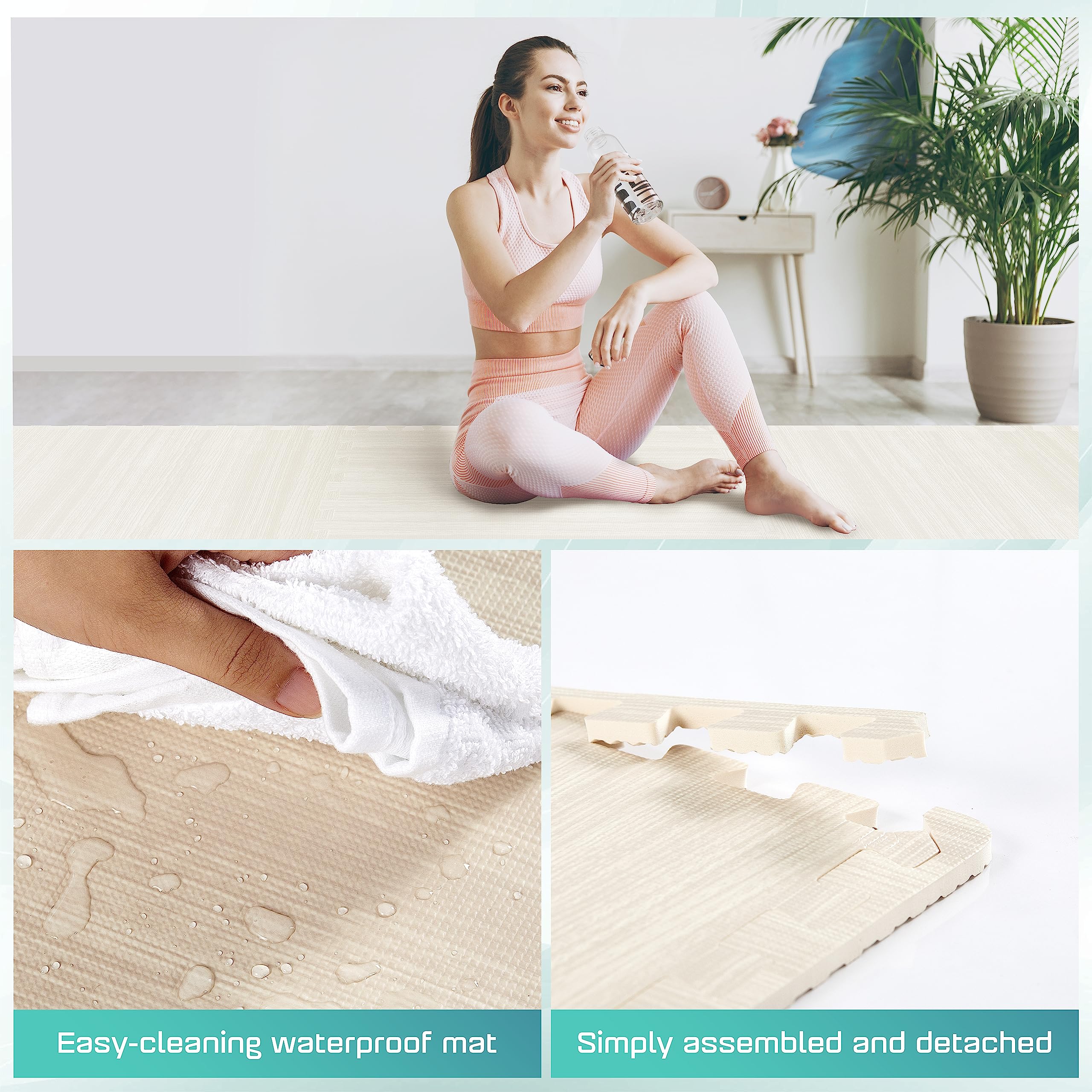 Yes4All Interlocking Floor Mats with Border β Foam Gym Floor Mats with EVA Interlocking Tiles (12 Square Feet β Walnut Wood Light β 12 Tiles)