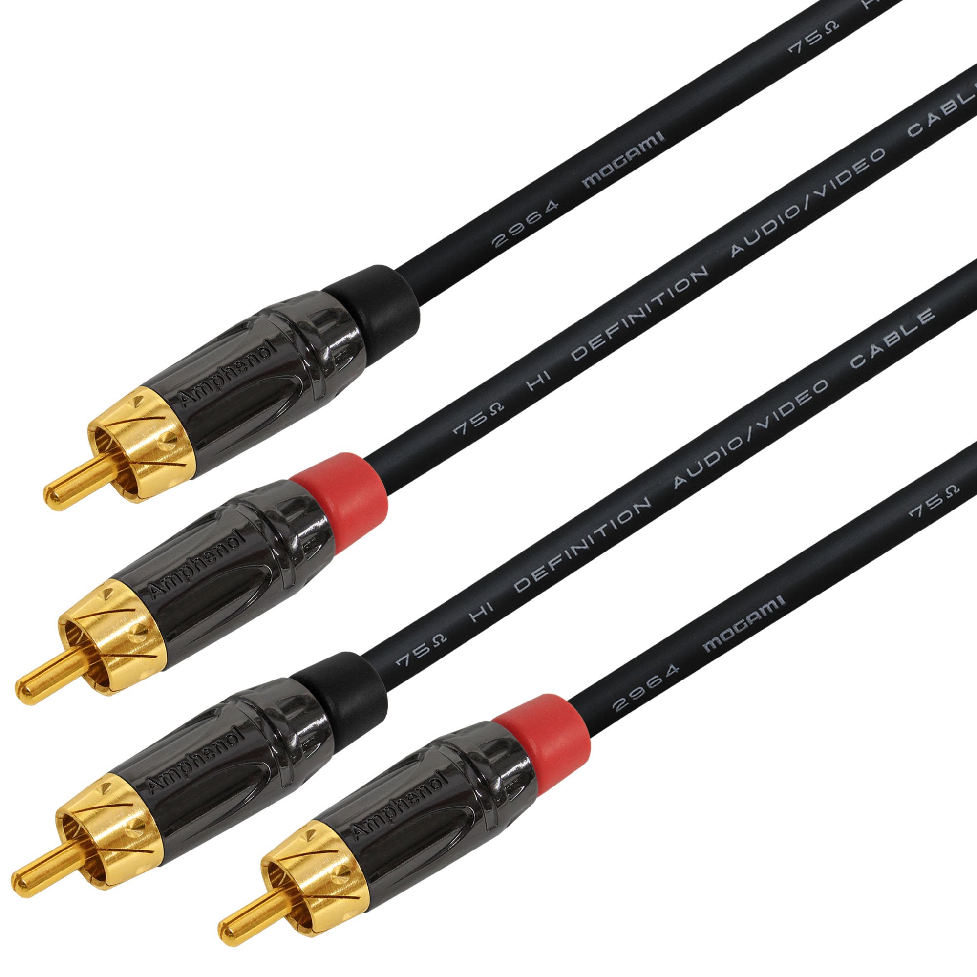 WORLDS BEST CABLES 2.5 Foot β High-Definition Audio Interconnect Cable Pair CUSTOM MADE using Mogami 2964 wire and Amphenol ACPL Black Chrome Body, Gold Plated RCA Connectors