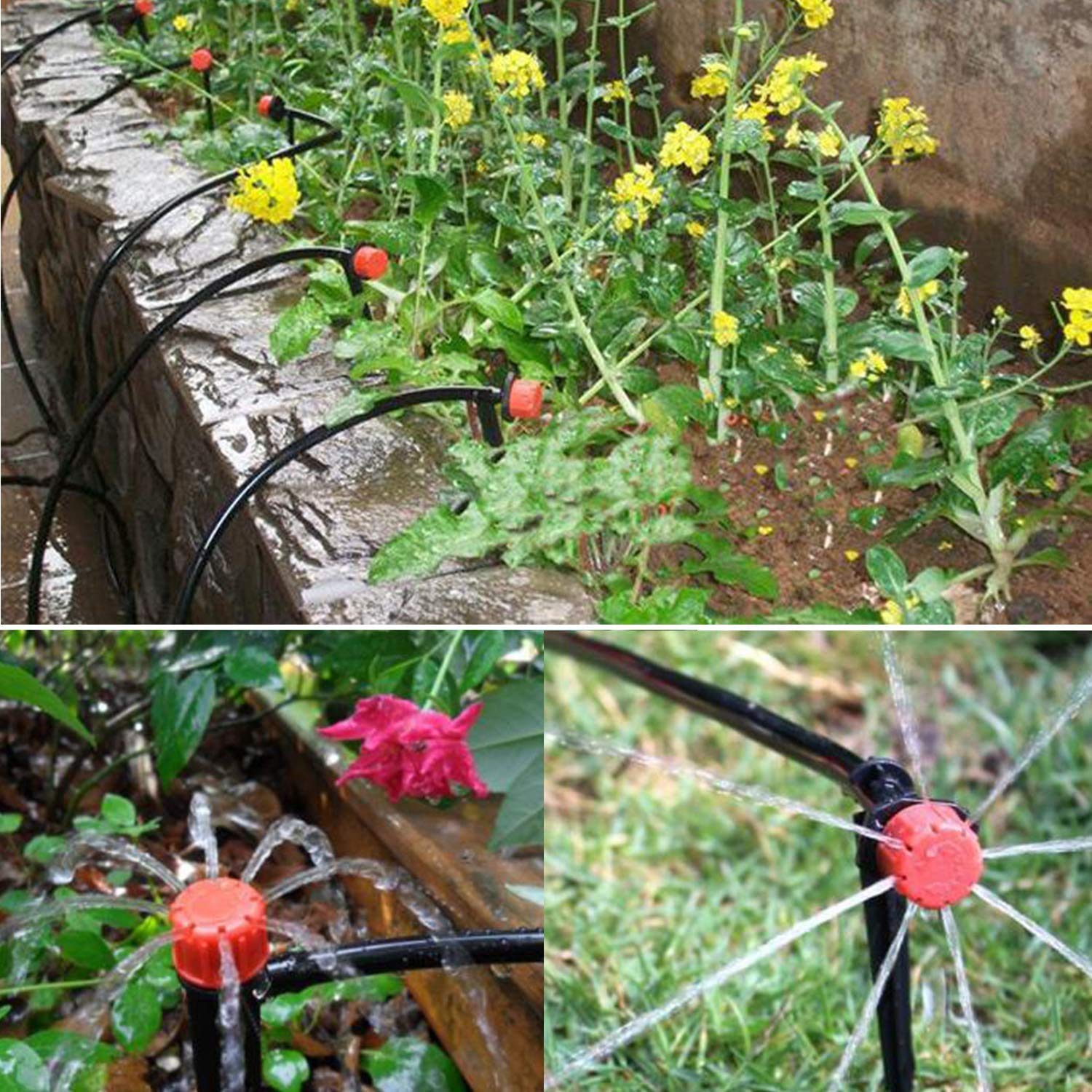 Upgrade Garden Irrigation System,100ft Irrigation System 1/2" & 1/4" Blank Distribution Tubing Watering Drip Kit/Irrigation Kits Automatic Mist Irrigation Equipment Set for Garden,Flower Bed,Lawn