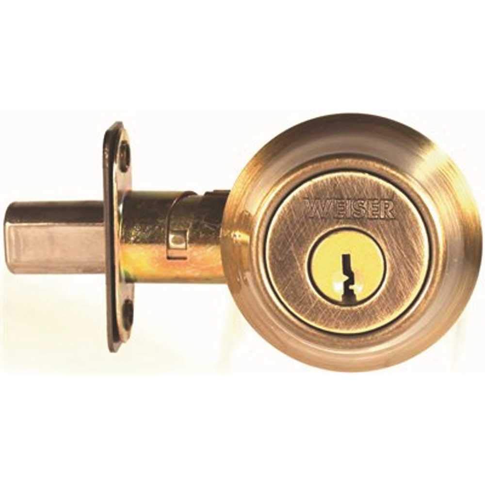 WEISER Lock GDC9471 5 WS RLR2 Single Cylinder Deadbolt, Antique Brass