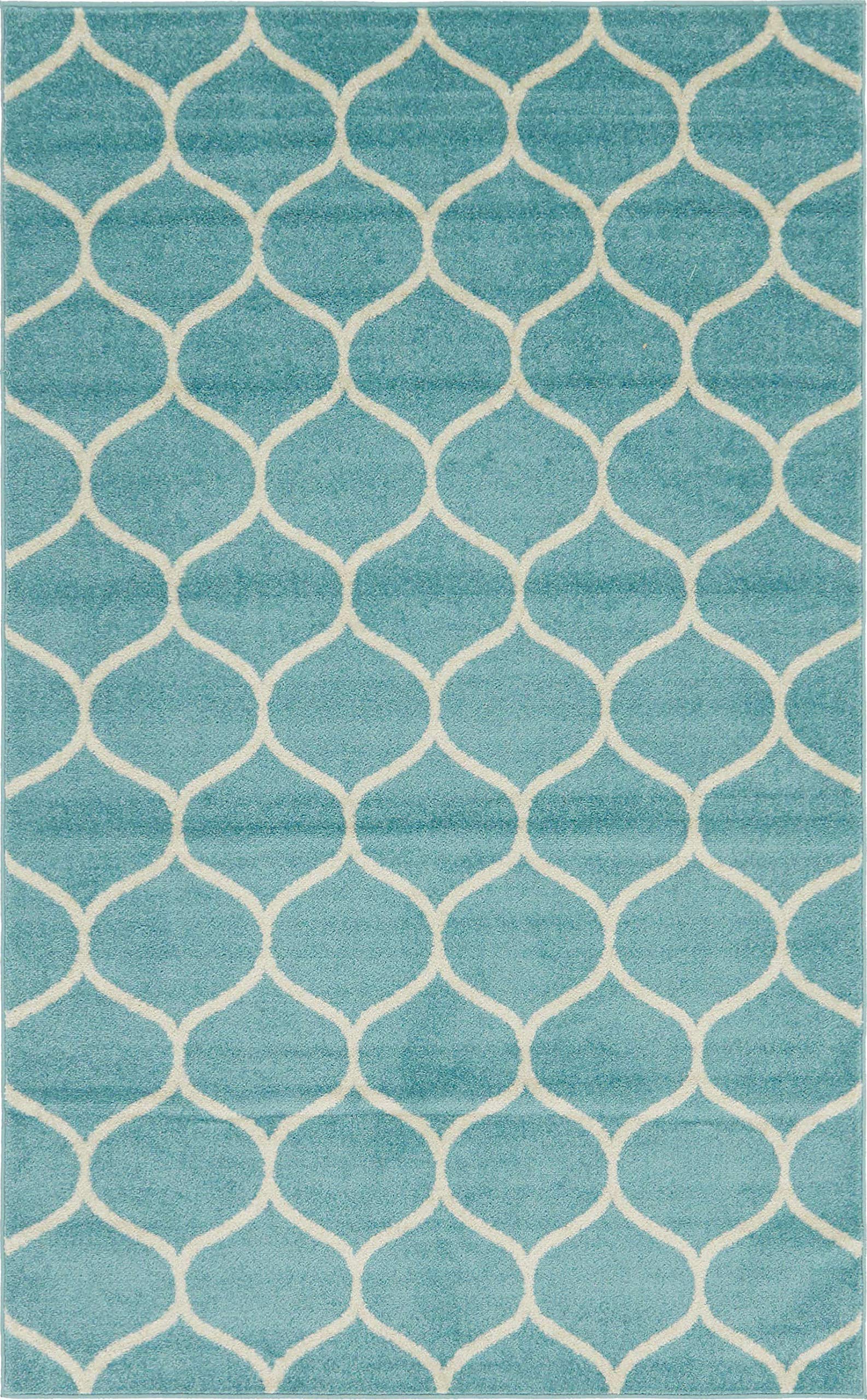 Unique Loom Trellis Frieze Collection Area Rug - Rounded (5' 1" x 8', Light Blue/ Ivory)