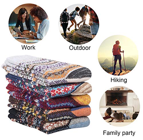 YSense Wear 5 Pairs Womens Wool Socks Thick Knit Warm Winter Socks for Women Cozy Comfy Socks Gifts