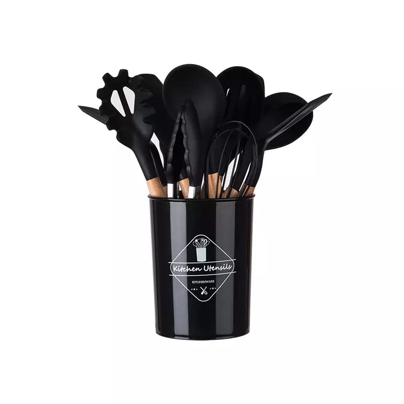 Utensil sets-Kitchen 33 Pcs Non-Stick Silicone Cooking Utensils Set with Holder, Sturdy Wooden Handle, Heat Resistance Silicone Spatula Spoon Kitchen Gadge