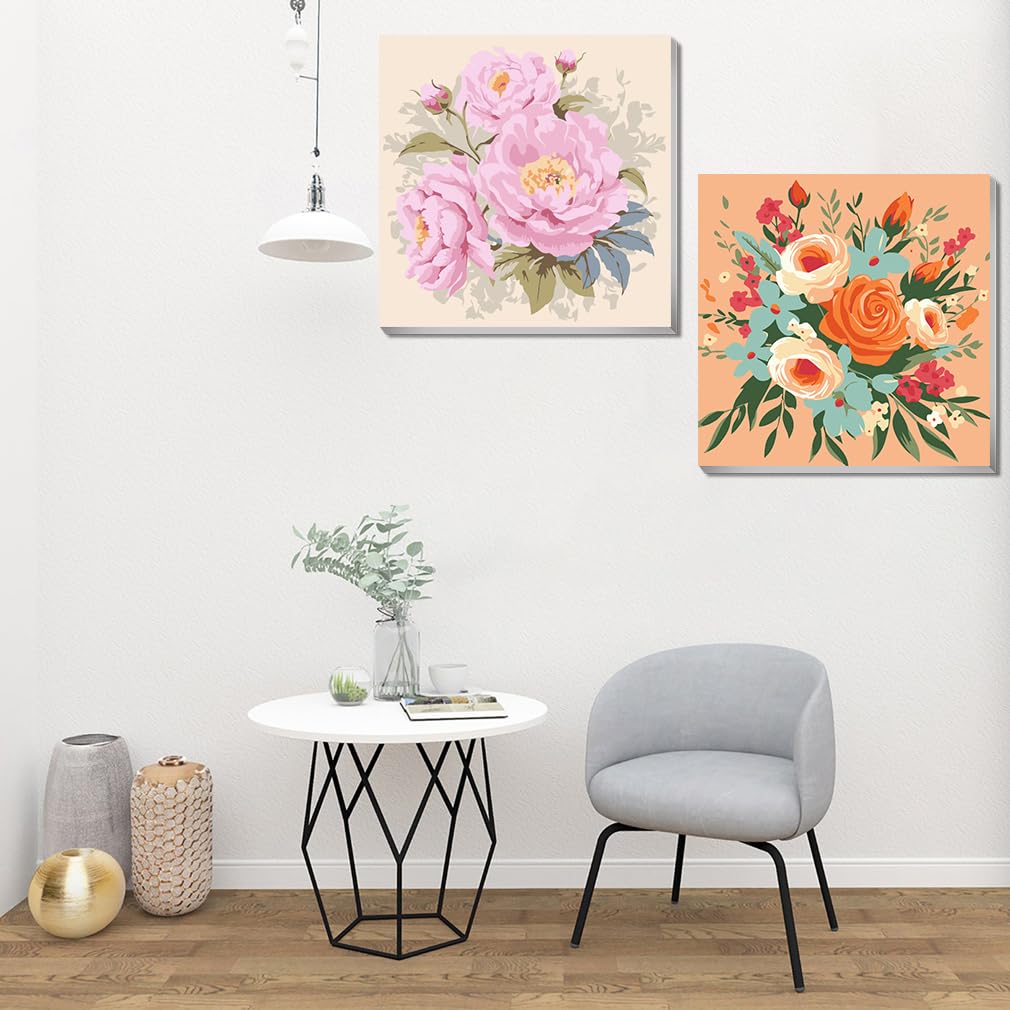 tigdtiu 2Pack Flowers Paint by Numbers Kit for Adults Beginner,Adult Paint by Number Kits On Canvas Framed, DIY Acrylic Painting Kit for Room Decor (8X8 in)