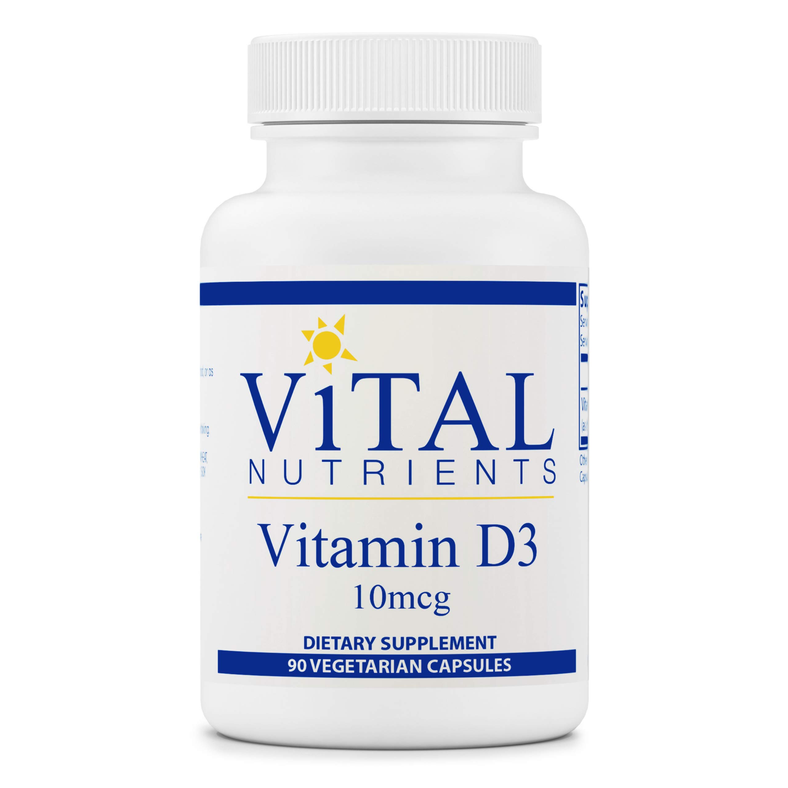 Vital Nutrients - Vitamin D3 - Supports Calcium Absorption and Bone Health - 90 Vegetarian Capsules per Bottle - 10 mcg