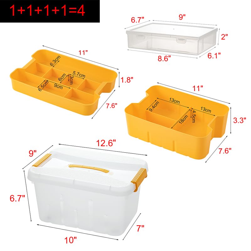 Vidifor Lidded Home Storage Bins, Plastic Container with Lids and Removable Tray -8 L for Organizing Lego, Playdoh, Tool, Sewing(Yellow)