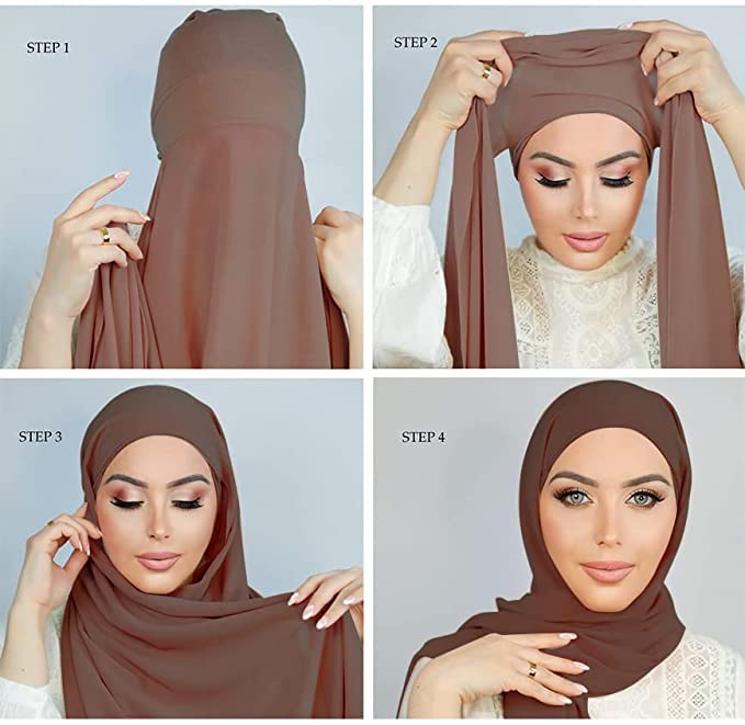Yeieeo Instant Chiffon Hijab with Undercap Fashion Solid Color Chiffon Head Wraps Under Scarf Caps Muslim Fashion Bandage (Khaki)