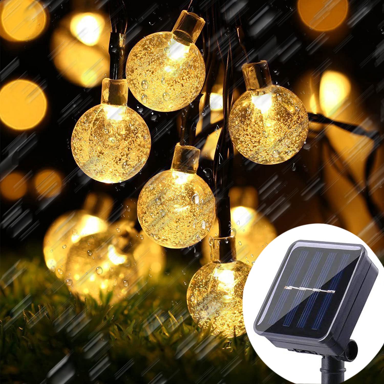 WERTIOO Solar String Lights 45ft 80 LEDs, Outdoor Solar Power Globe Lights Waterproof Crystal Ball Lighting for Patio, Lawn, Garden, Wedding, Party, Christmas Decorations (Warm White)