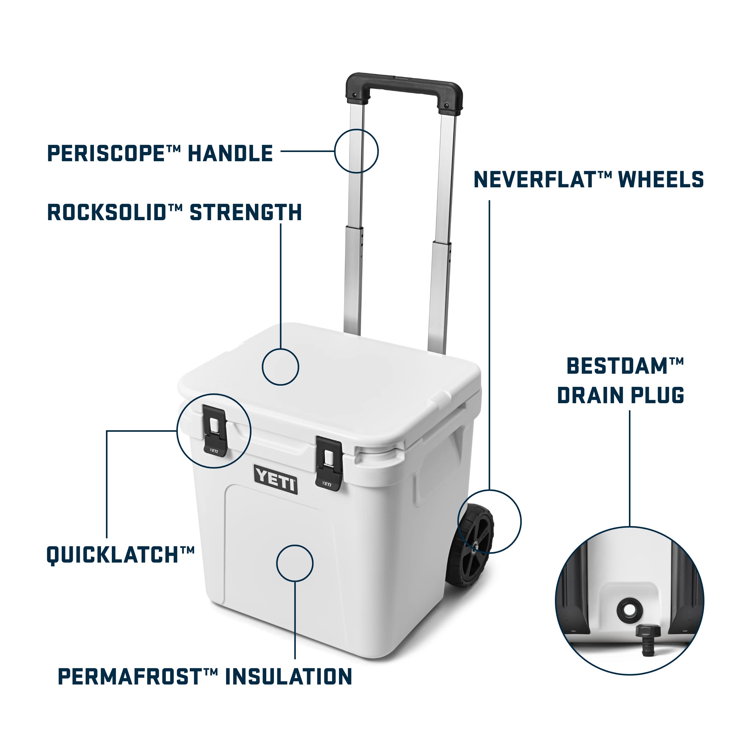 YETI Roadie 48 Wheeled Cooler with Retractable Periscope Handle, Navy