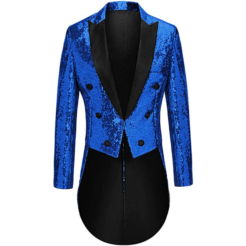 WAIDFU Mens Slim Fit Tailcoat Sequin Tuxedo Swallowtail Shiny Suit Jacket Wedding Party Show Tux Dress Black