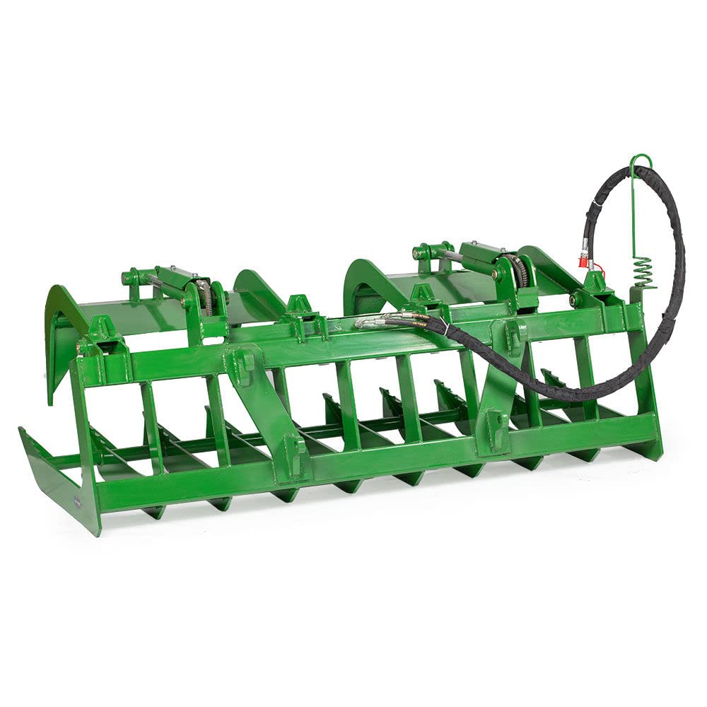 Titan Attachments 84in Global Euro Root Grapple Bucket Attachment Fits John Deere Tractors, Dual 3,000 PSI Hydraulic Cylinder, Green Finish, Serrated Leading Edge Bottom Teeth