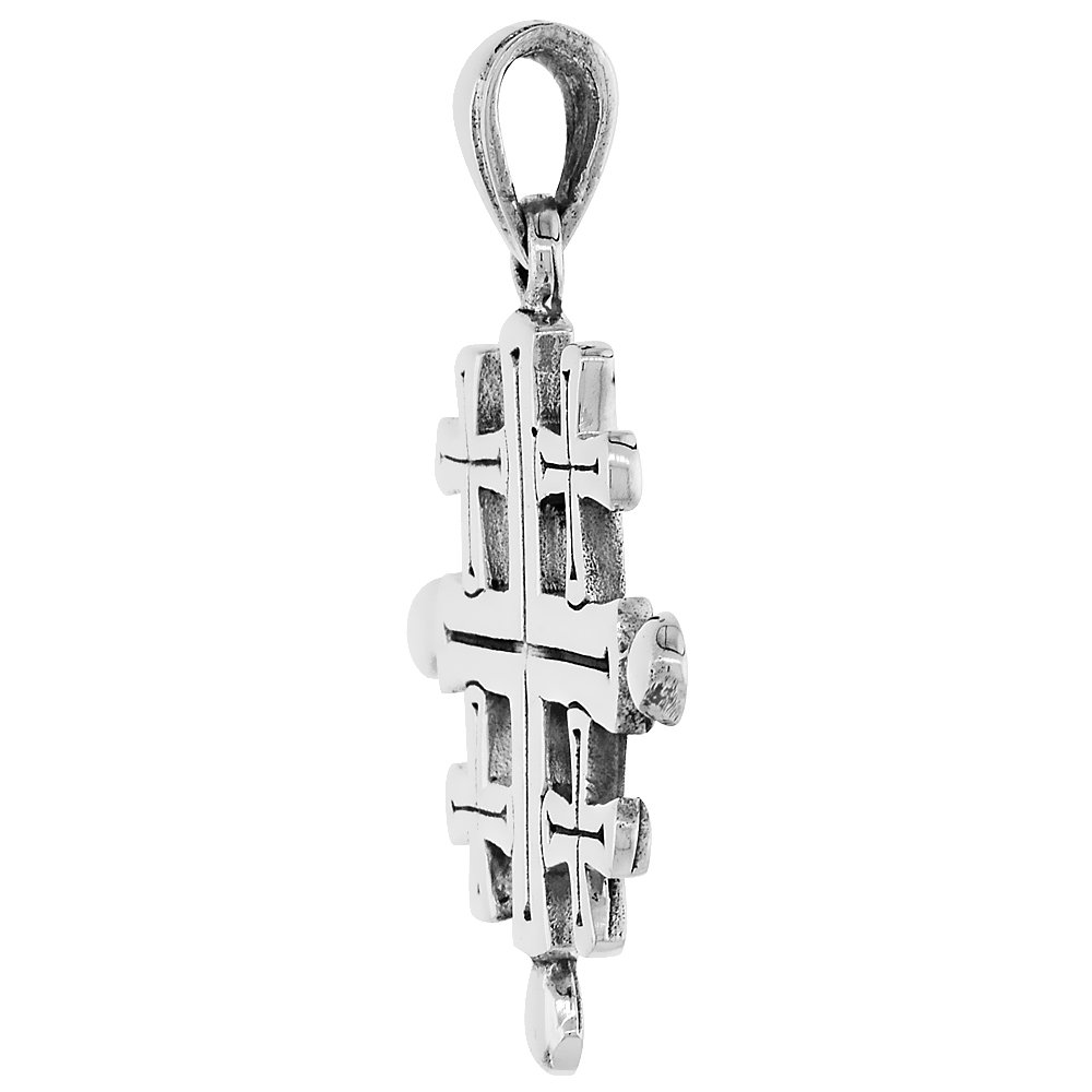 Sterling Silver Jerusalem Cross Pendant 1 1/4 inch Tall