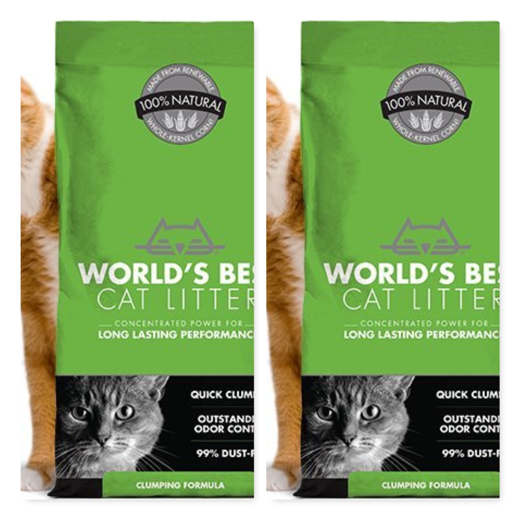 World's Best 2 Pack Cat Litter Original Series 14 Pound Bags Each. Outstanding Odor Control, Quick Clumping & Pet, People & Planet Friendly.