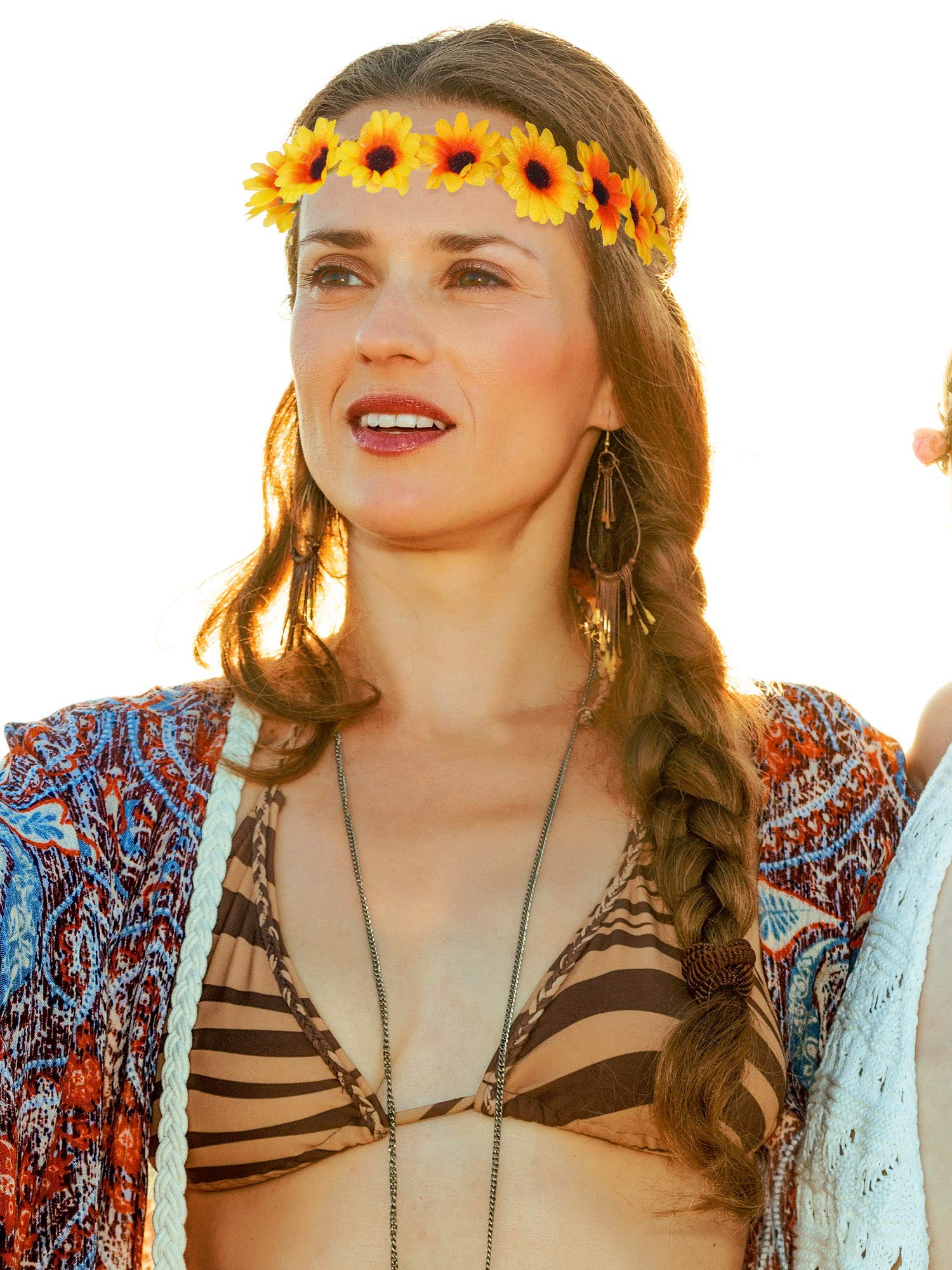 WILLBOND 8 Pieces Sunflower Crown Hair Wreath Daisy Flower Headbands Hippie Headbands Adjustable Floral Bridal Headpiece for Hippie Party Wedding Festivals Photo Props