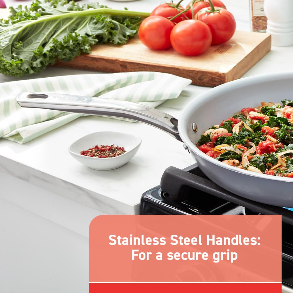 T-fal Fresh Gourmet Recycled Ceramic Nonstick Frypan 10.25 Inch, Oven Broiler Safe 500F, Cookware, Pots and Pans Grey