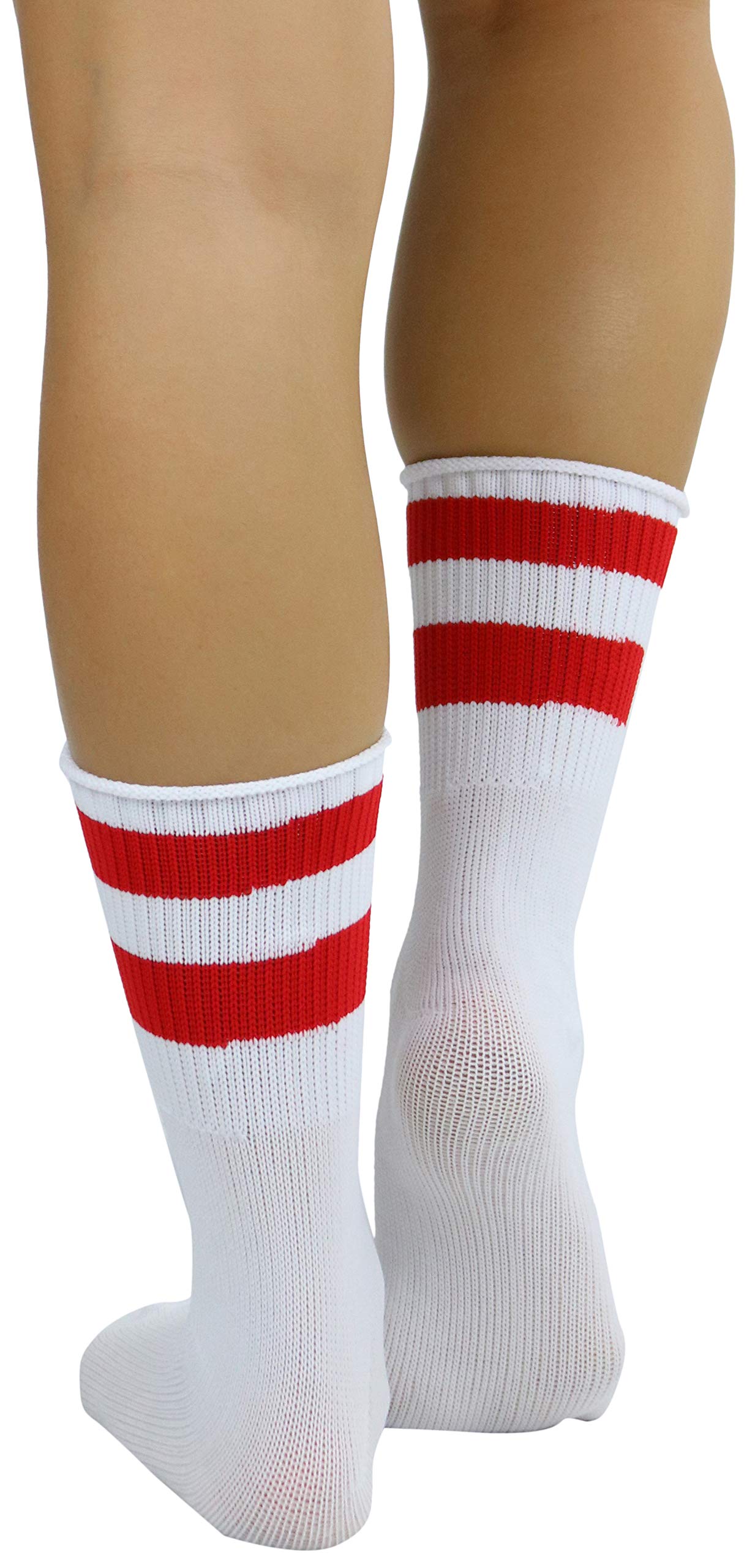 ToBeInStyle Women's Acrylic Ankle Hi With Striped Top - White/Red