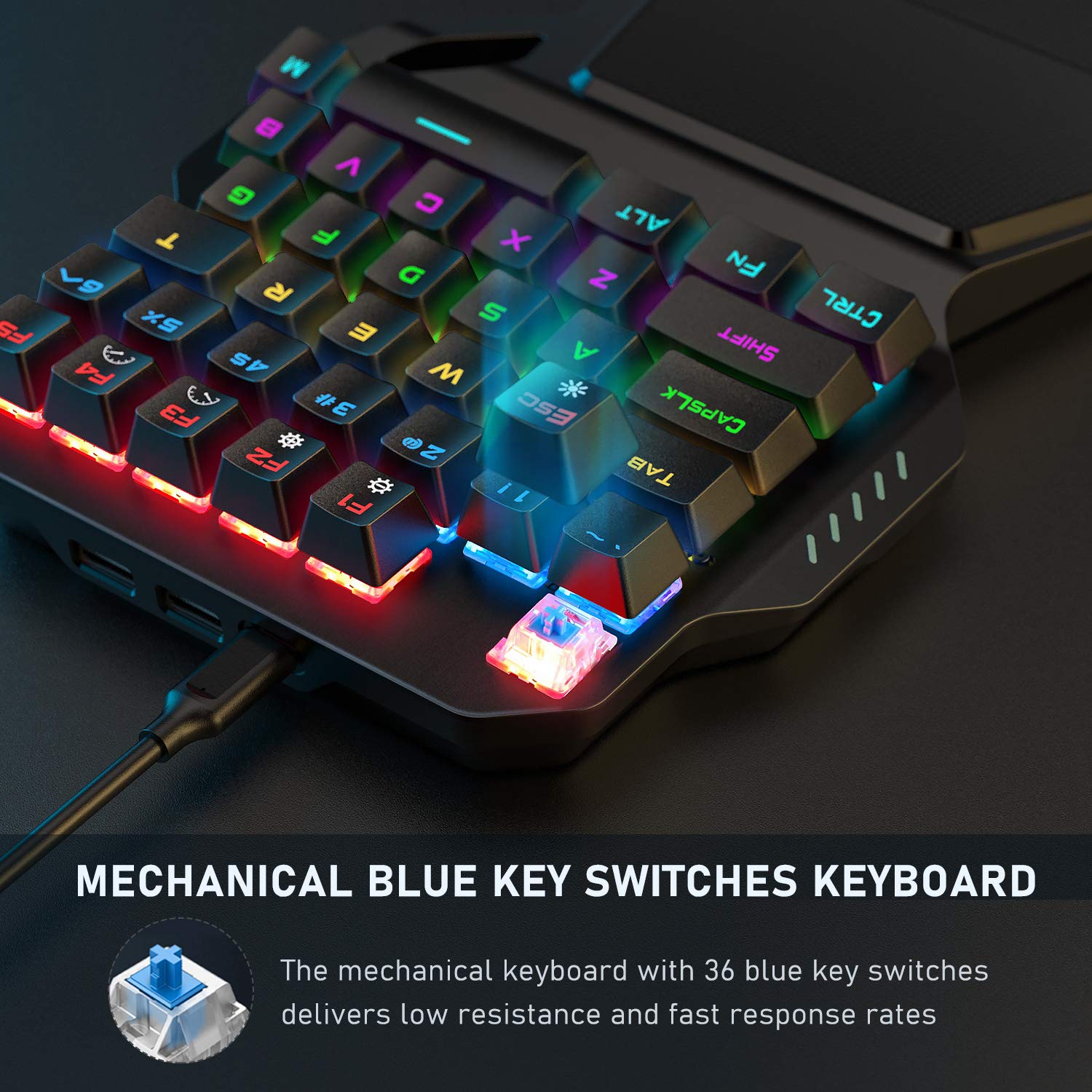 Vivefox One Handed Mechanical Backlit Gaming Keyboard and Mouse Adapter for PS4 PS3 Xbox One N-Switch Window PC Game Console Support Call of Duty Modern Warfare Overwatch PUBG Fortnite COD