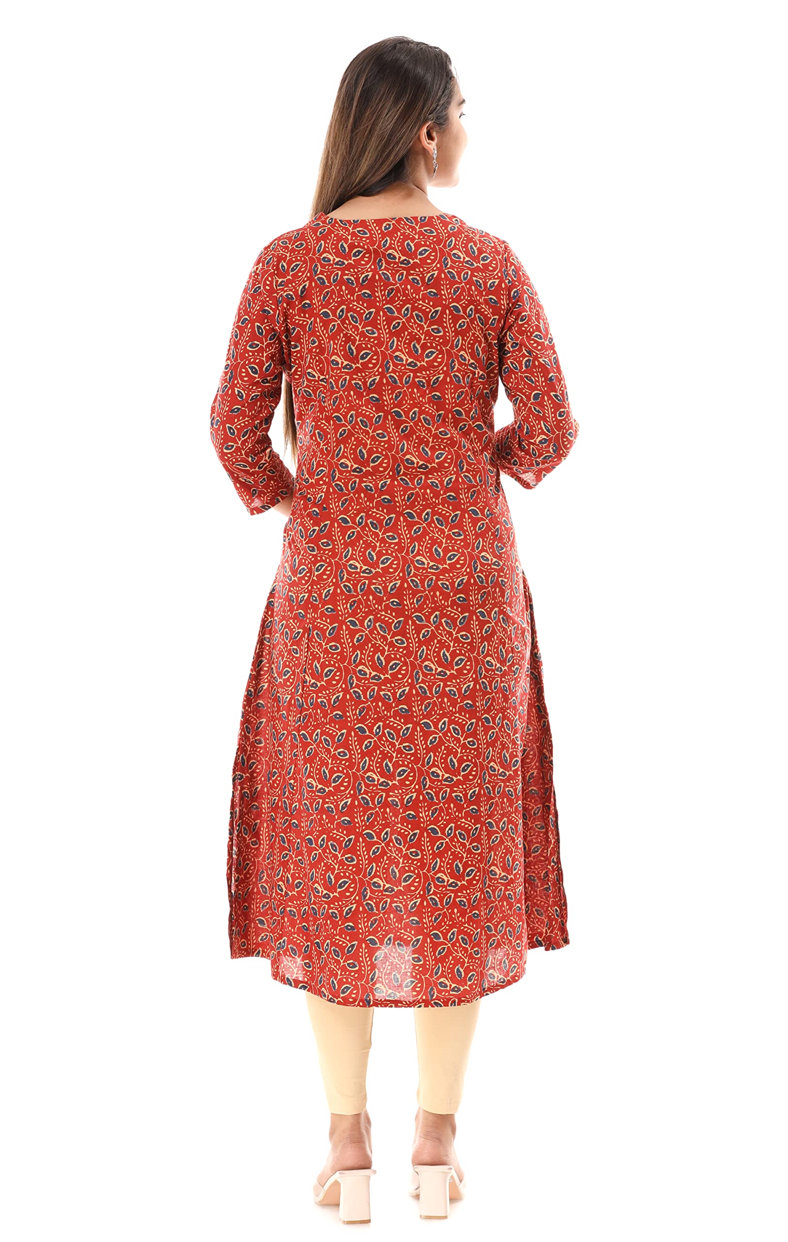 Vihaan Impex Printed Casual Red Floral Kurti for Women Long Kurta Tunic 3/4 Sleeve (as1 alpha l regular regular)