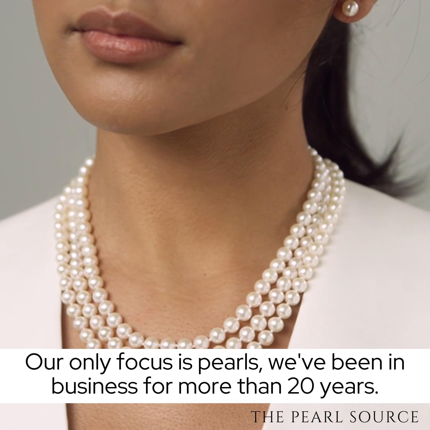 The Pearl Source Sterling Silver 7-8mm AAAA Quality Triple Strand White Freshwater Cultured Pearl Necklace for Women in 16-17-18" Princess Length